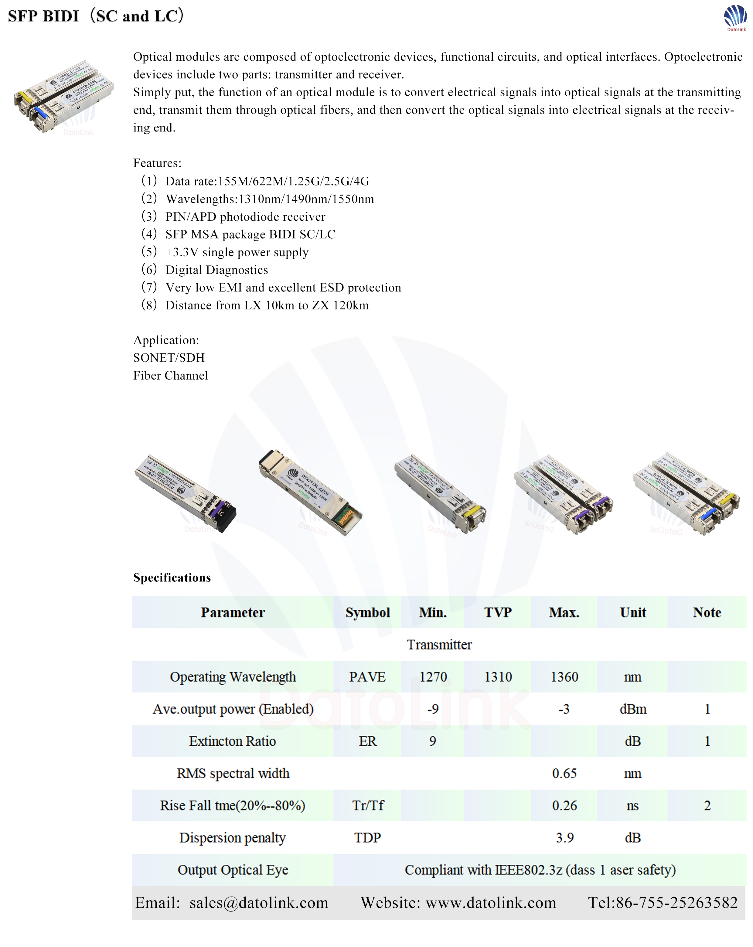 SFP BIDI（SC and LC）
